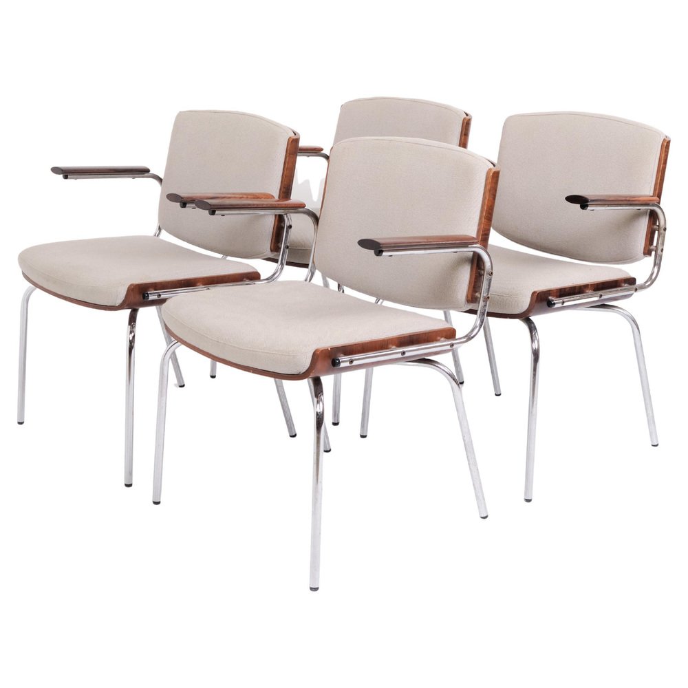 Conference Chairs in Rosewood and Light Grey Fabric from Duba, 1960s ...