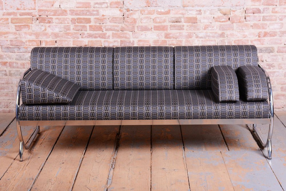 Bauhaus Sofa in Chrome and Fabric from Robert Slezak, Czech, 1930s for ...