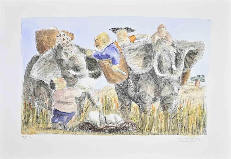 Pino Procopio, The Safari, 1990s, Lithograph & Pine for sale at Pamono