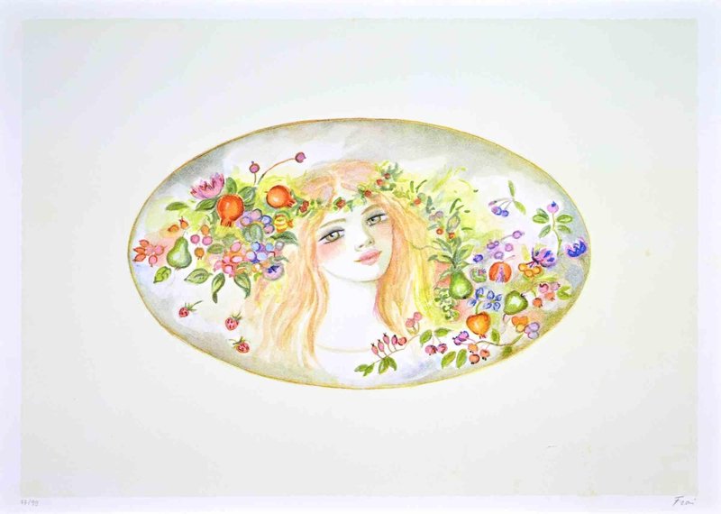 Felicita Frai, Portrait with a Garland of Flowers, 1980s, Lithograph ...