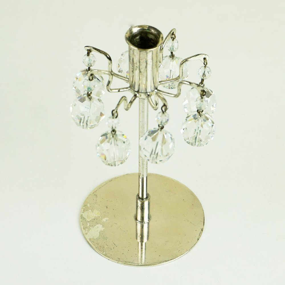 Mid-Century Austrian Crystal Glass and Silver Candleholder by J.L ...