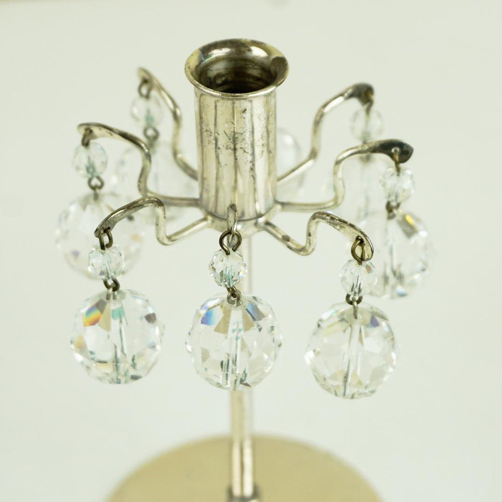 Mid-Century Austrian Crystal Glass and Silver Candleholder by J.L ...