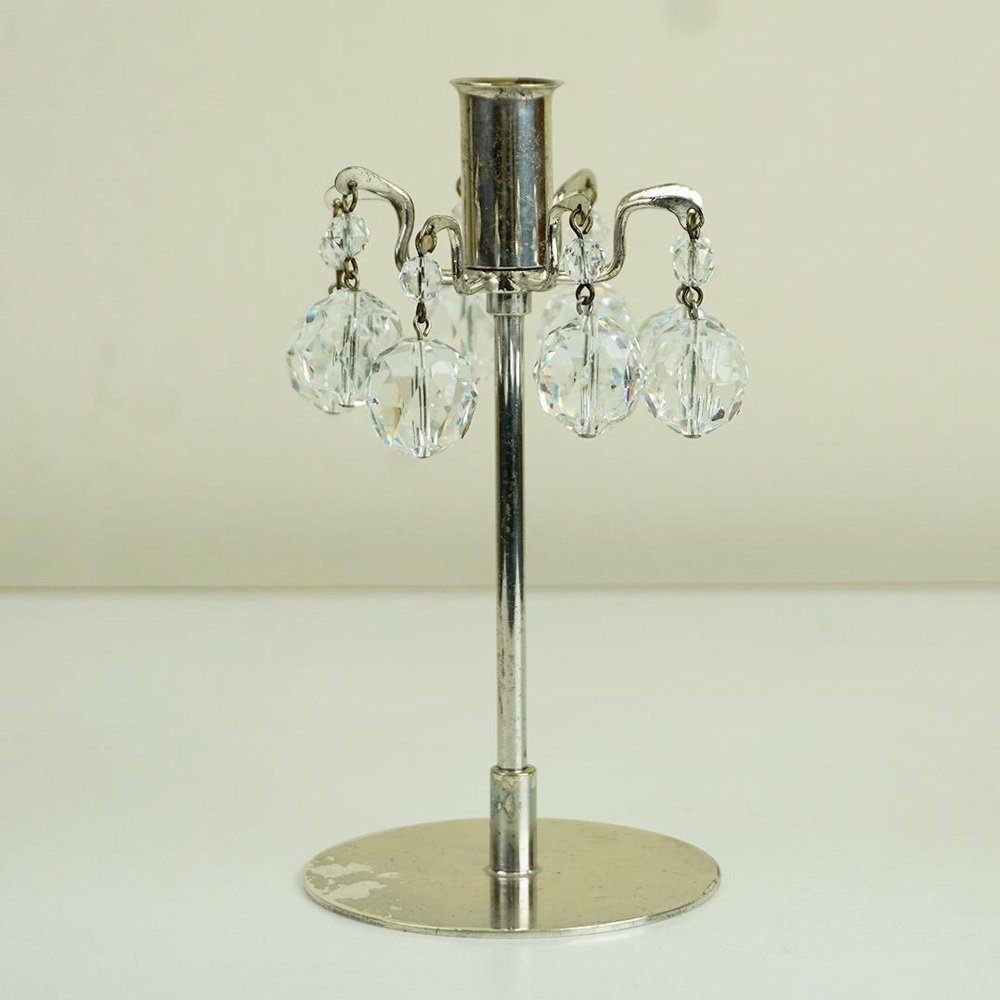 Mid-Century Austrian Crystal Glass and Silver Candleholder by J.L ...