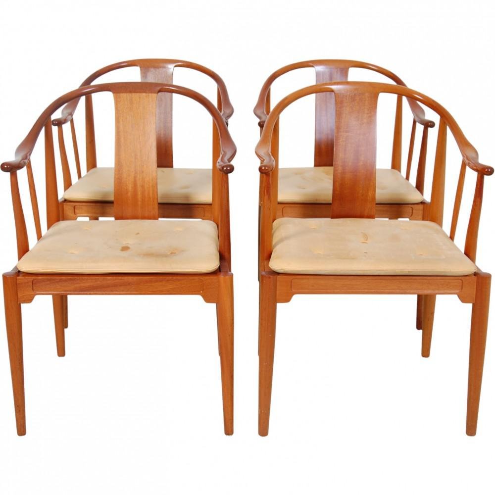Vintage China Chairs in Mahogany by Hans Wegner, 1980s, Set of 4 for ...