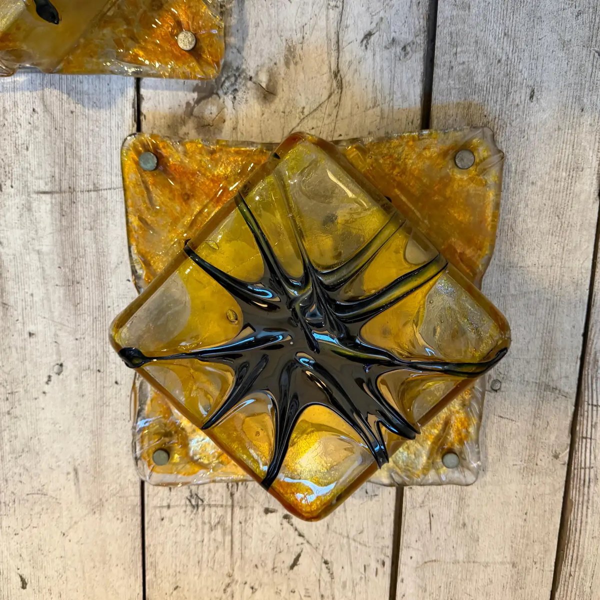 Space Age Square Murano Glass Wall Lights attributed to Mazzega, Set of ...
