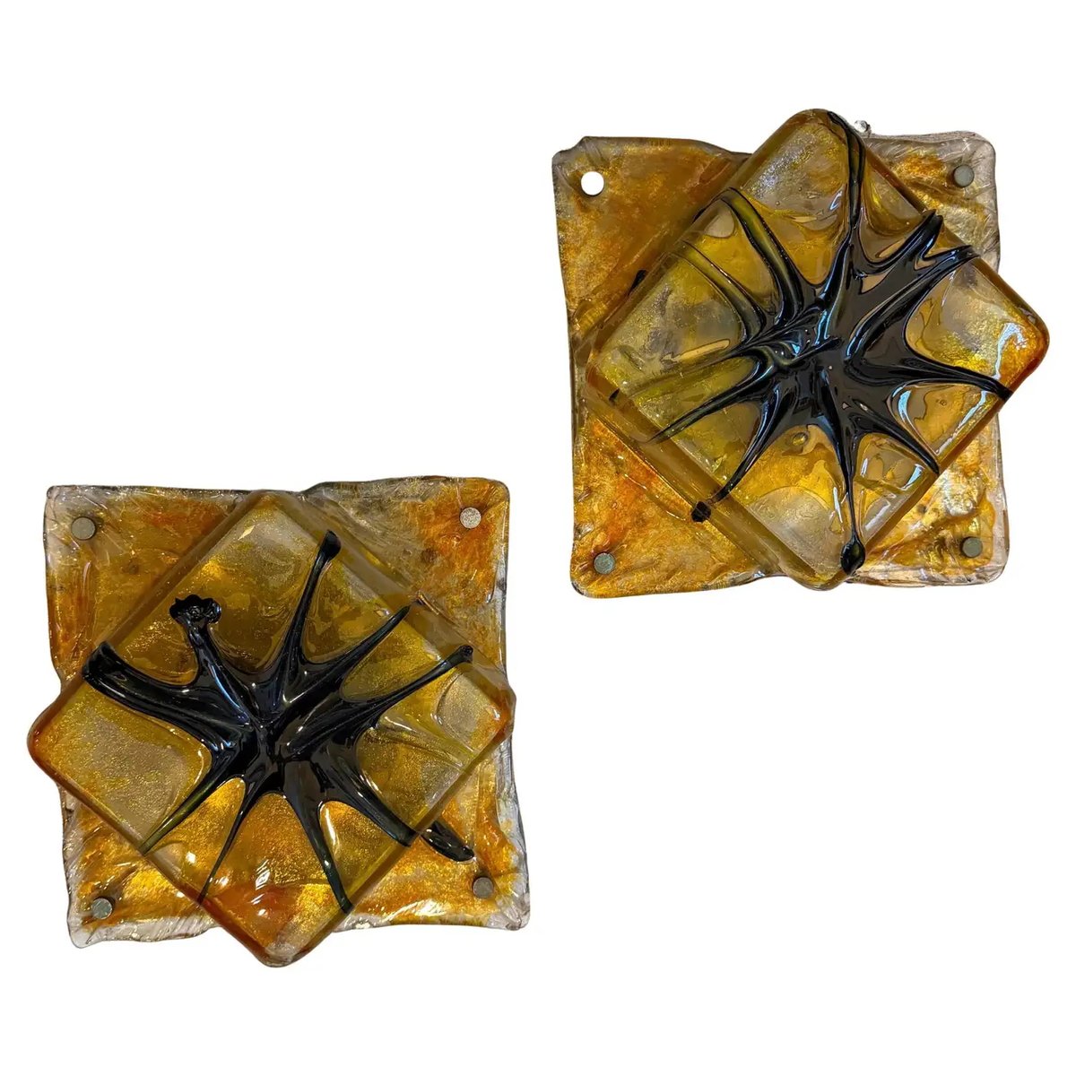 Space Age Square Murano Glass Wall Lights attributed to Mazzega, Set of ...