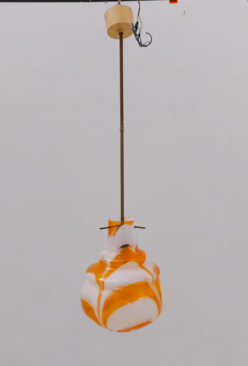 Vintage Space Age White and Orange Murano Glass Pendant Light by Carlo ...