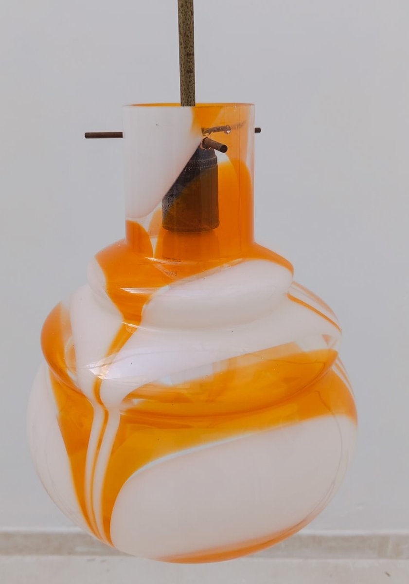 Vintage Space Age White and Orange Murano Glass Pendant Light by Carlo ...