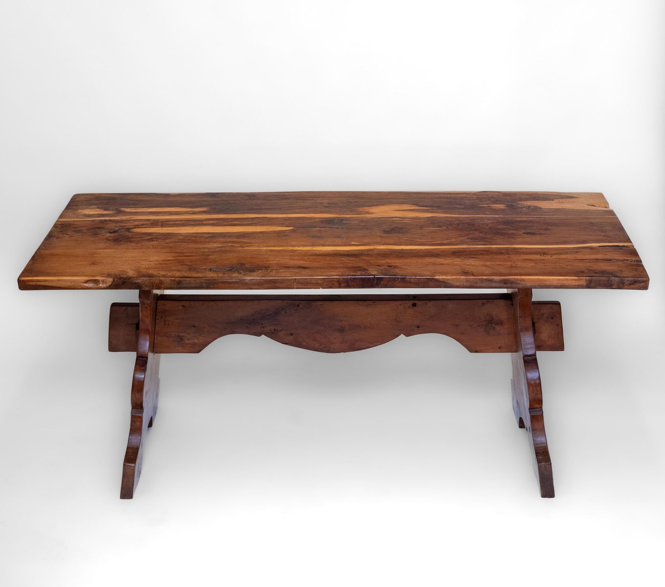 Vintage English Yew Wood Trestle Dining Table, 1960s for sale at Pamono
