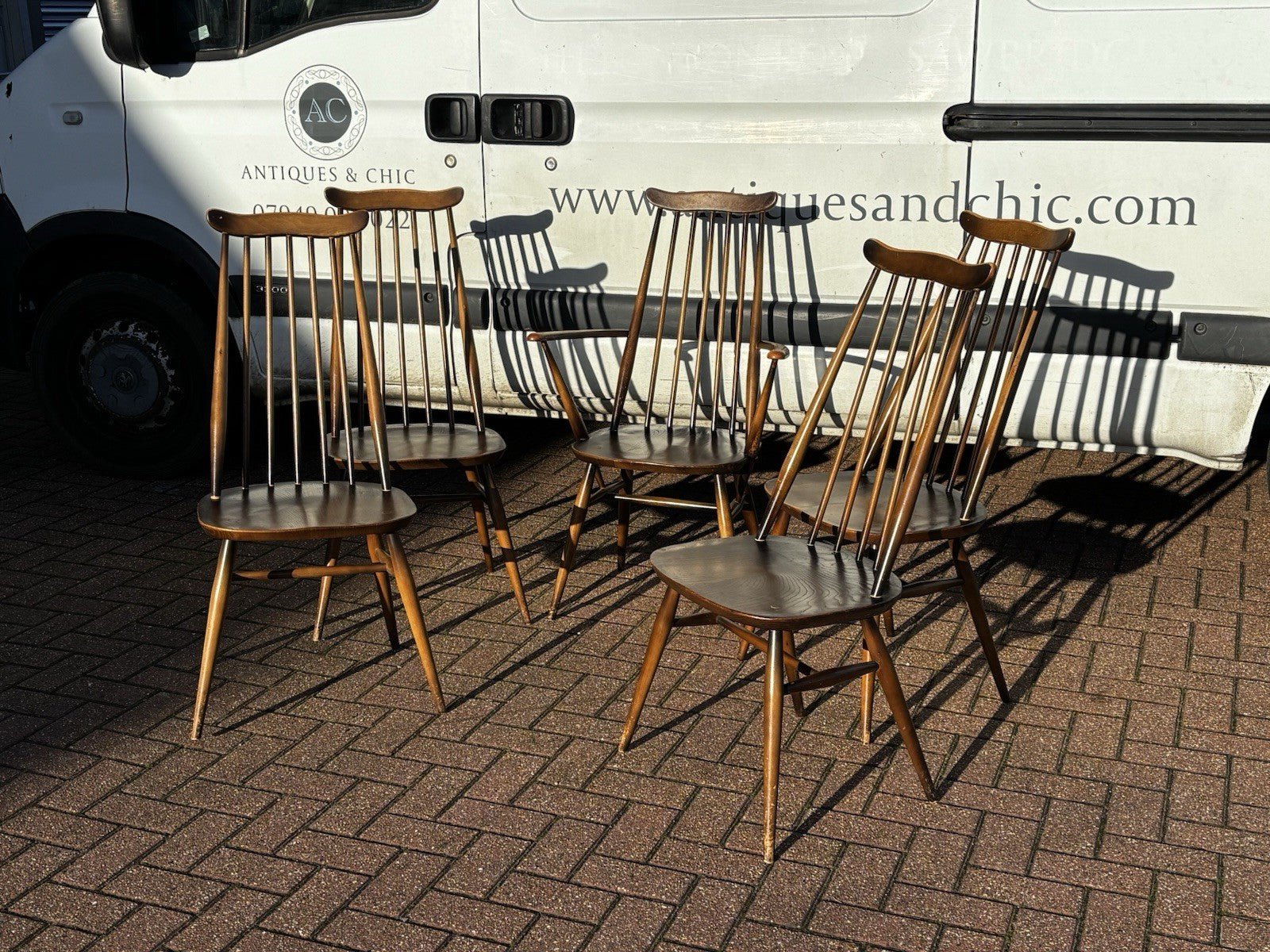 Vintage Ercol Oak Dining Chairs, Set of 5 for sale at Pamono