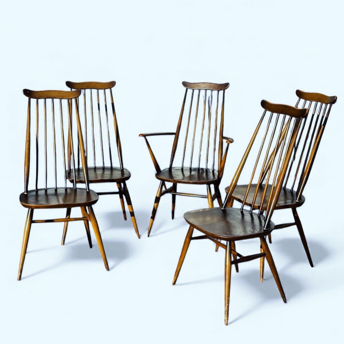 Vintage Ercol Oak Dining Chairs, Set of 5 for sale at Pamono