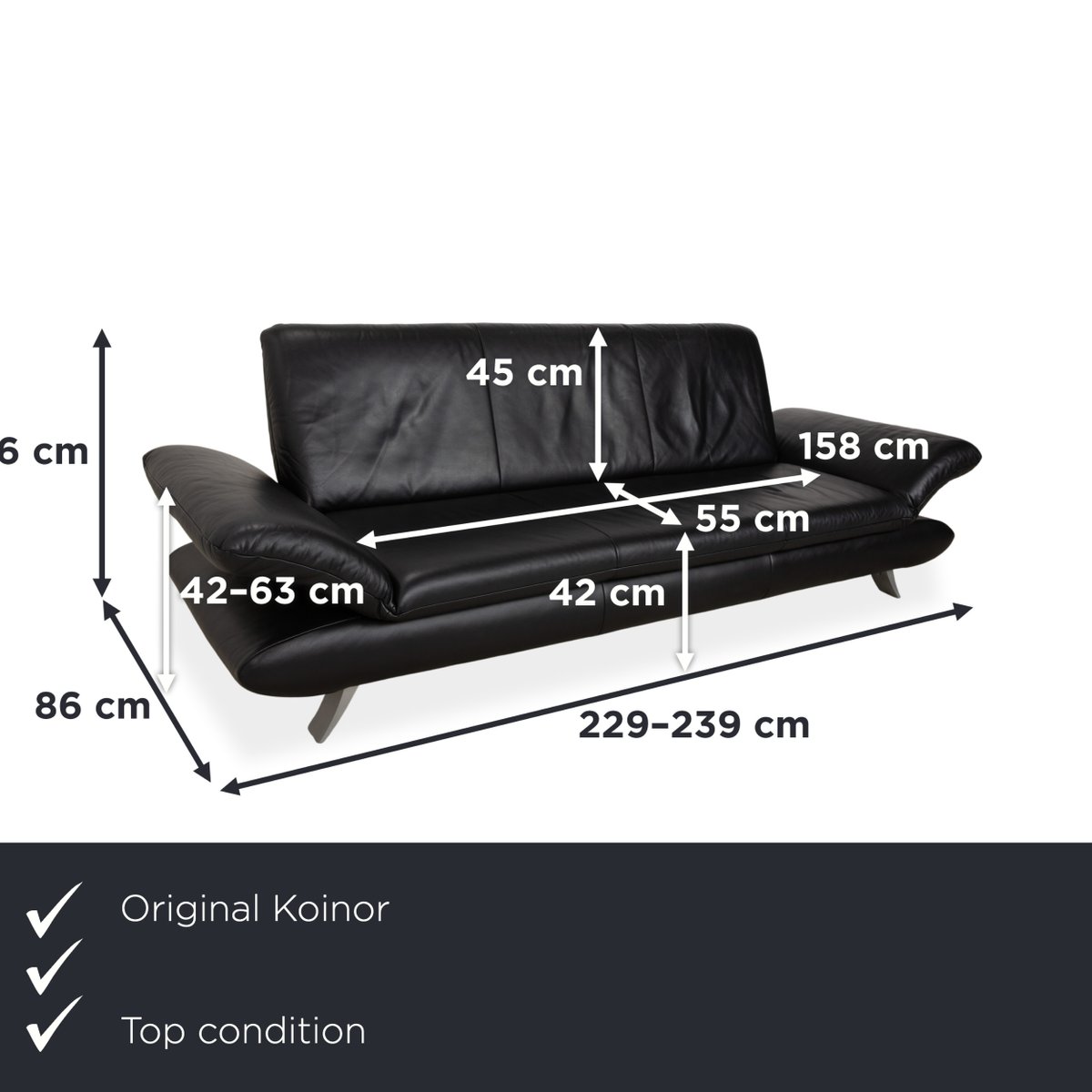 Rossini 3-Seater Sofa in Dark Blue Leather from Koinor for sale at Pamono