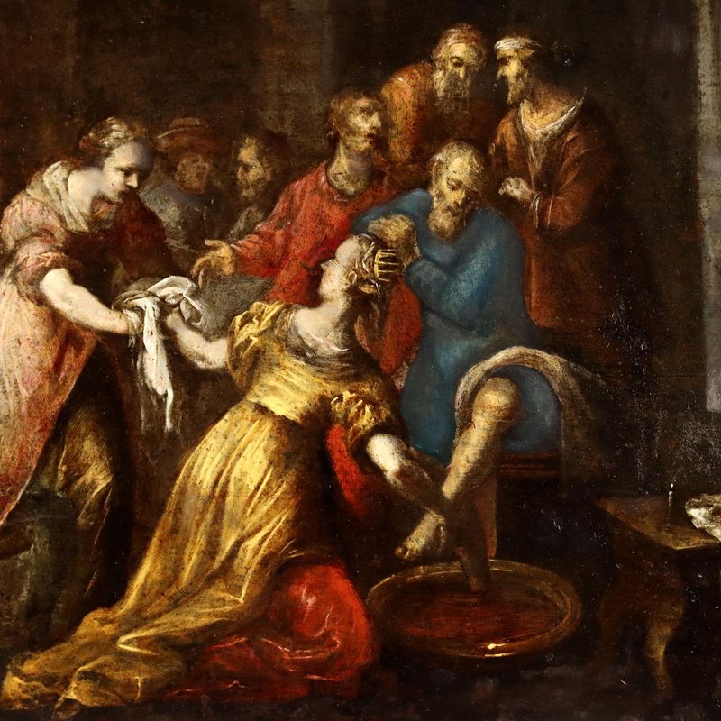 The Washing of the Feet, Oil on Metal on Wood Panel for sale at Pamono