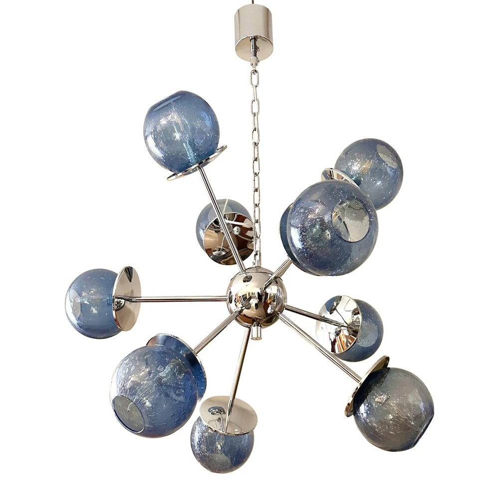 Sputnik Pulegoso Blue Murano Glass Chandelier by Simoeng for sale at Pamono