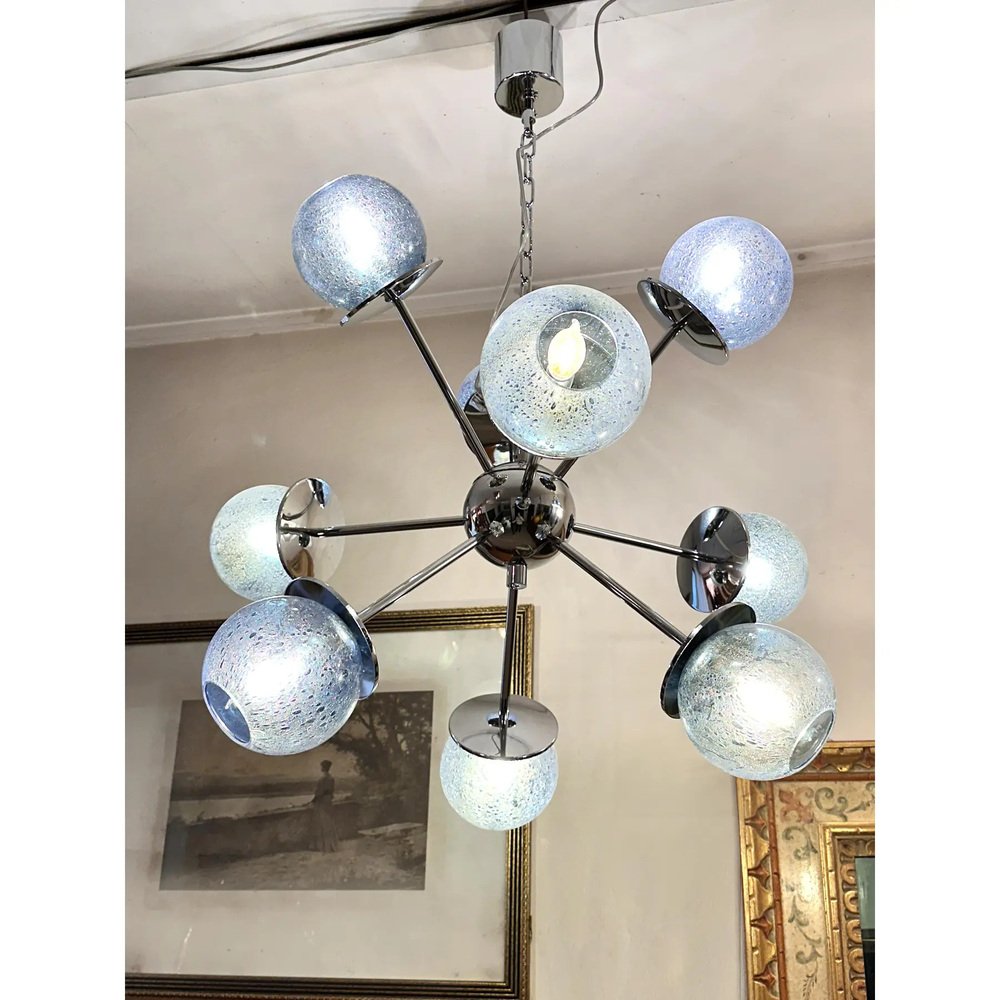 Sputnik Pulegoso Blue Murano Glass Chandelier by Simoeng for sale at Pamono