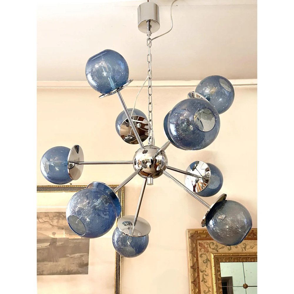Sputnik Pulegoso Blue Murano Glass Chandelier by Simoeng for sale at Pamono