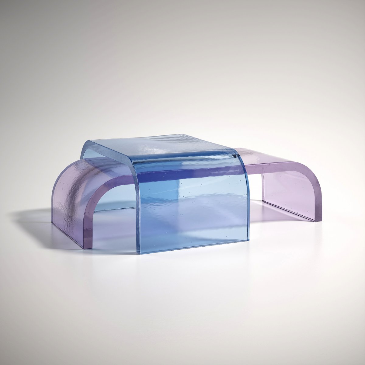 Set de Tables Basses Itzel en Verre Moulé Transparent et Gravé par Fred ...