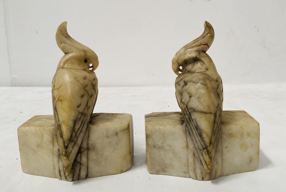20th-Century Alabaster Bookends Decorated with Parakeets, 1890s for ...