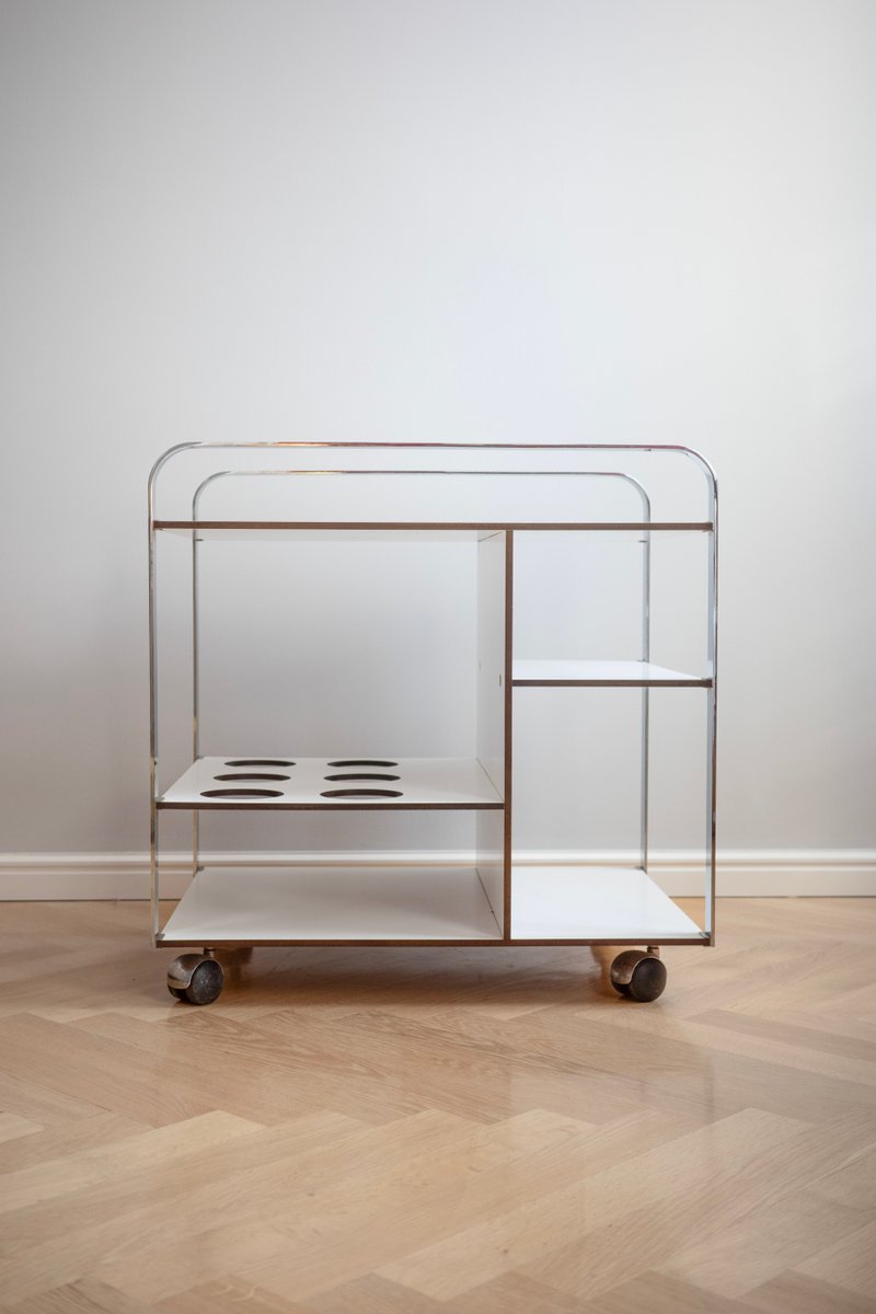 Chariot de Service sur Roues Postmoderne Blanc avec Cadre en Chrome ...
