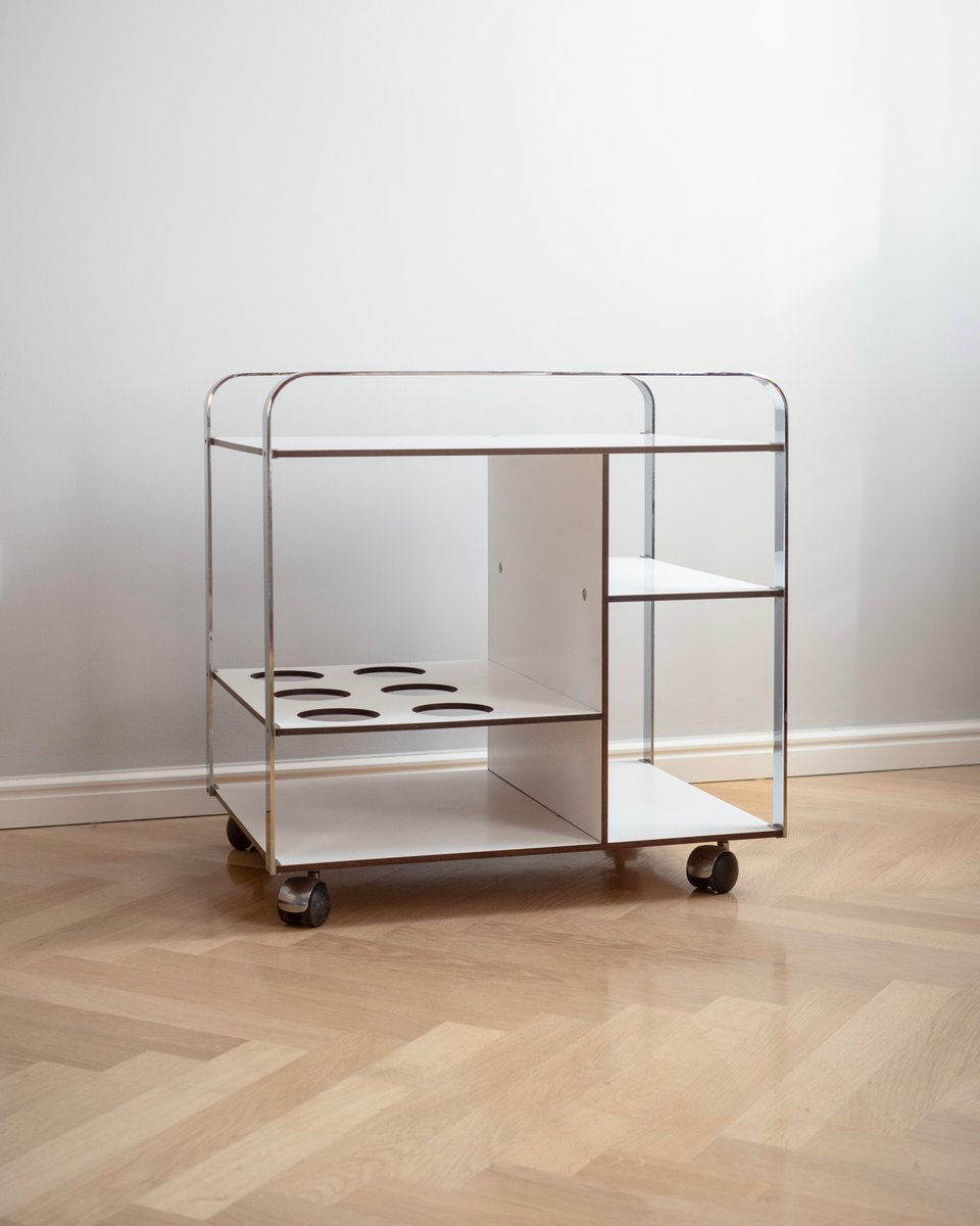 Chariot de Service sur Roues Postmoderne Blanc avec Cadre en Chrome ...