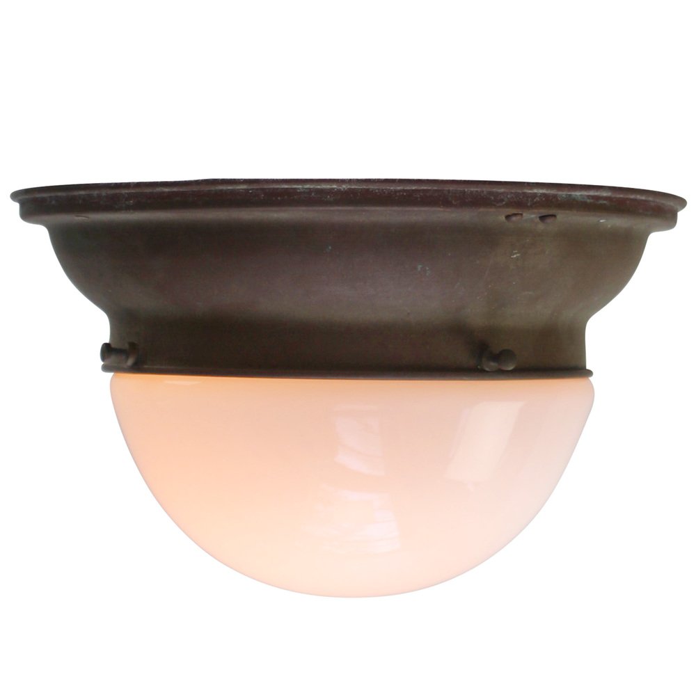 Art Deco Belgian Train Flush Mount with White Opaline Glass, 1910s for ...