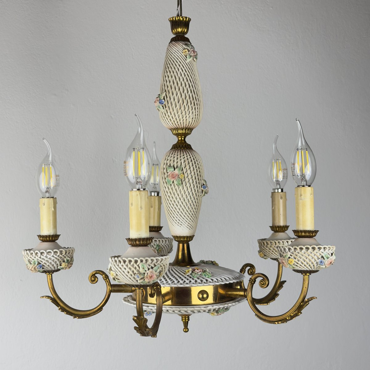Vintage Art Nouveau Capodimonte Chandelier, 1930s for sale at Pamono