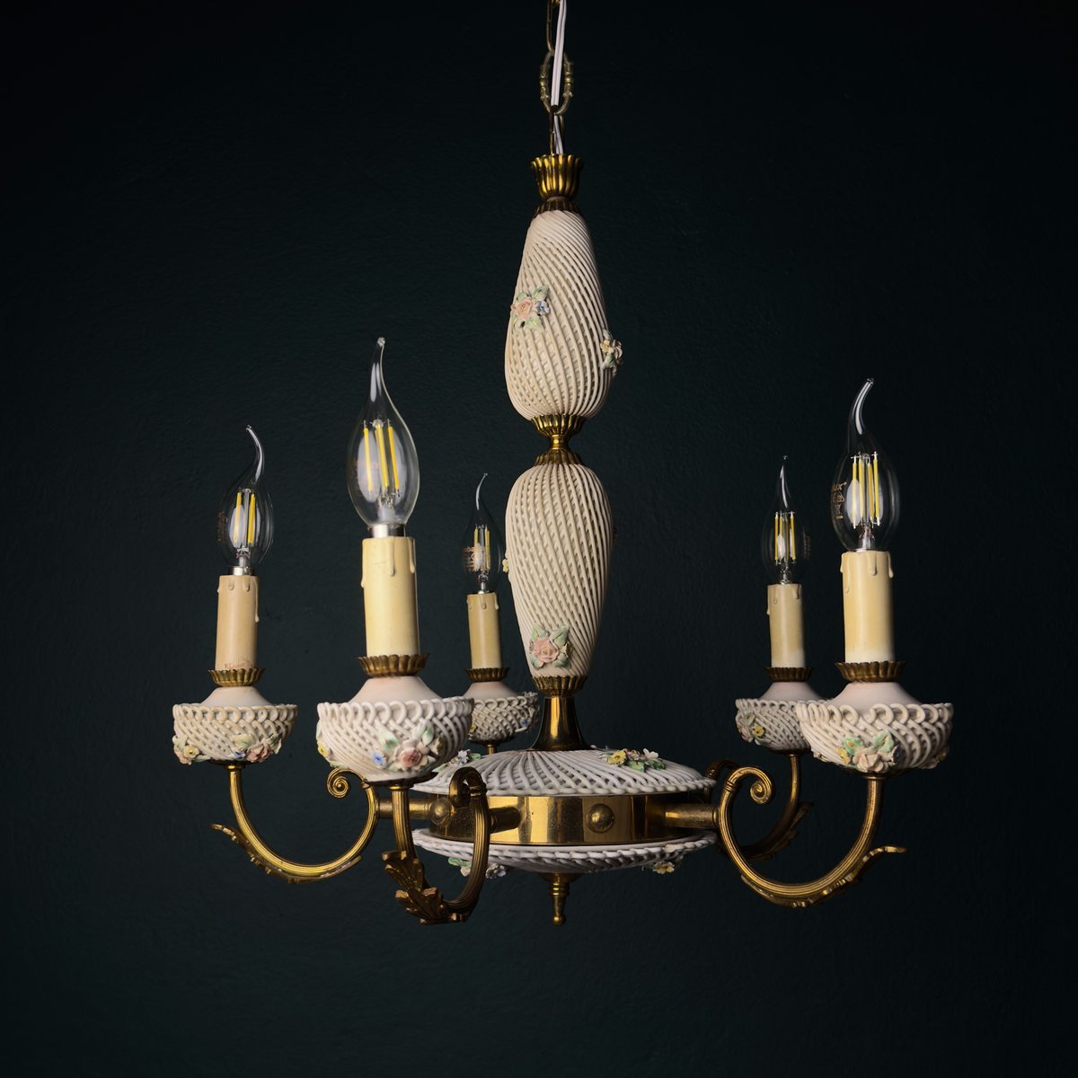 Vintage Art Nouveau Capodimonte Chandelier, 1930s for sale at Pamono