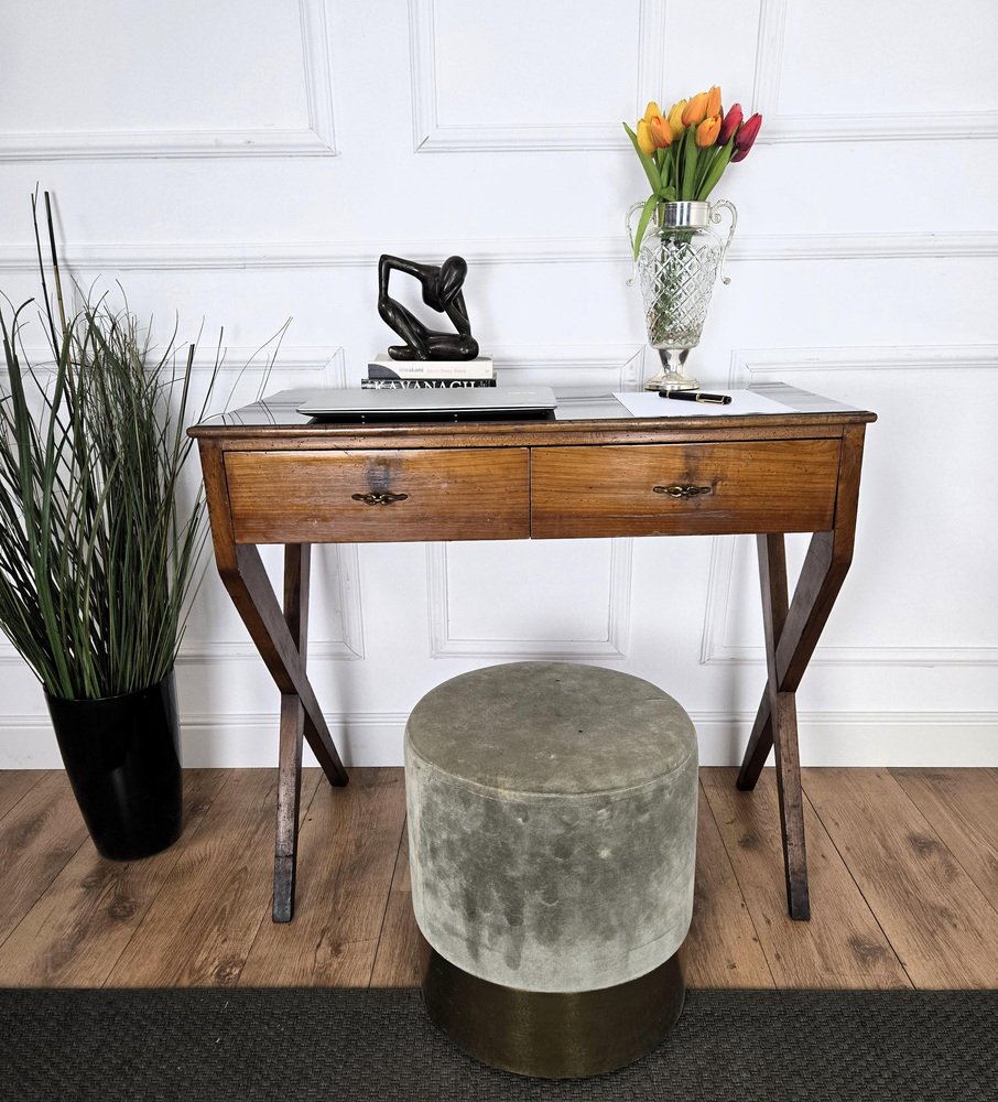 Italienischer Vintage Art Deco Schreibtisch aus Nussholz & Glas, 1940er ...