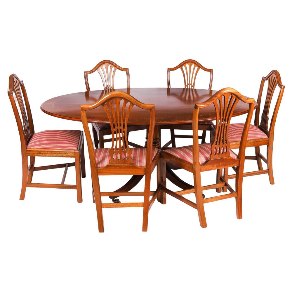 Vintage 20th Century Oval Dining Table & Shield Back Chairs from ...
