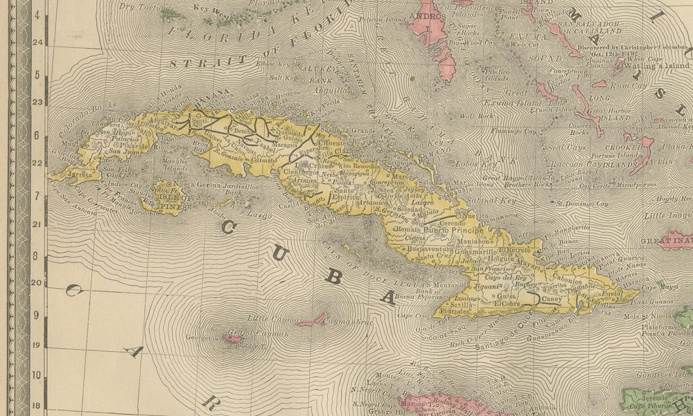 Carte Antique des Caraïbes par Rand McNally, 1888 en vente sur Pamono