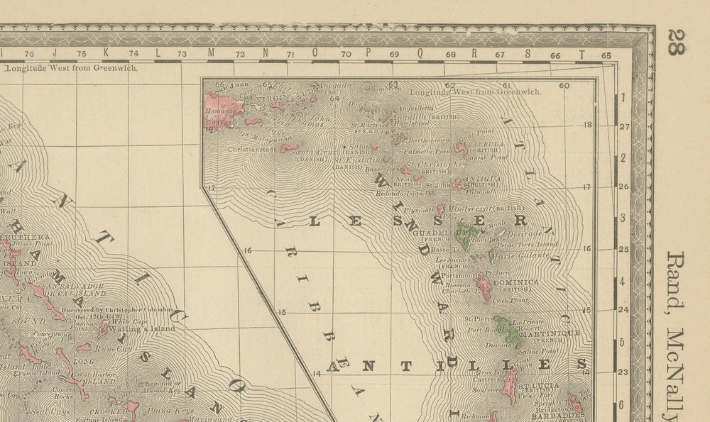 Antica mappa dei Caraibi di Rand McNally, 1888 in vendita su Pamono
