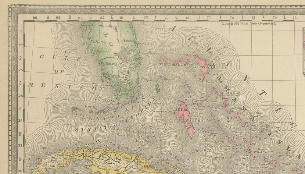 Antica mappa dei Caraibi di Rand McNally, 1888 in vendita su Pamono
