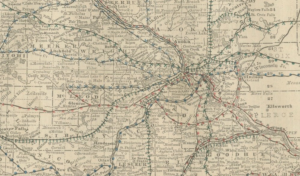 Antique Minnesota Map by Rand McNally, 1888 for sale at Pamono