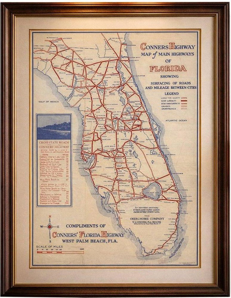 Vintage Florida Highway Map, 1920s for sale at Pamono