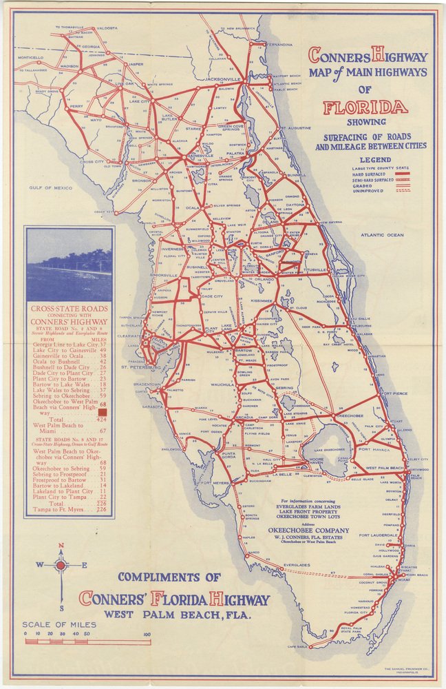 Vintage Florida Highway Map, 1920s for sale at Pamono