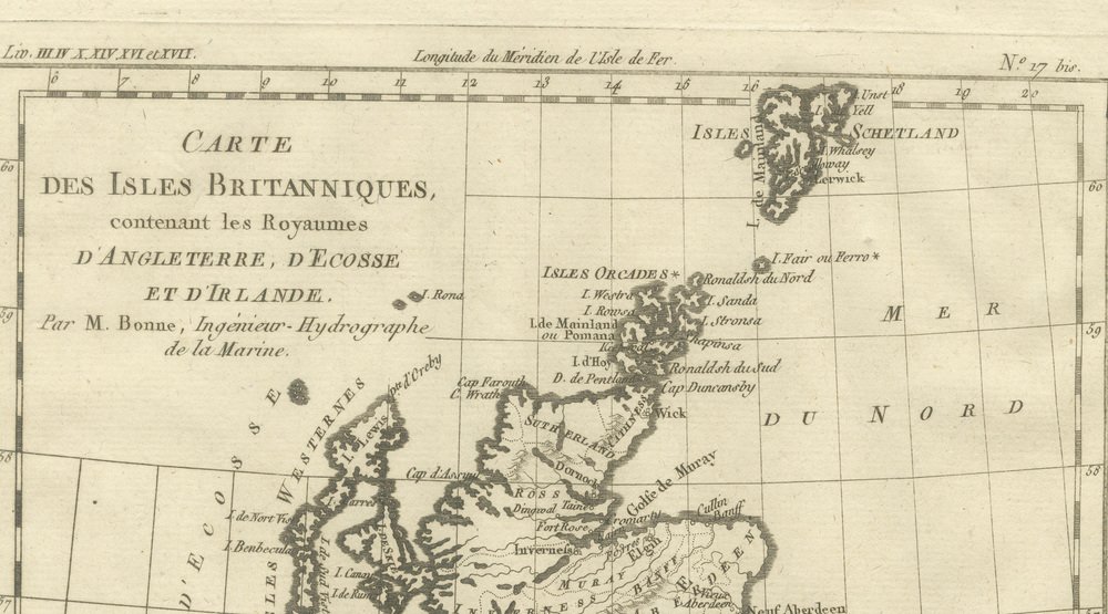 British Isles England and Scotland and Ireland Map by Bonne, 1780 for ...