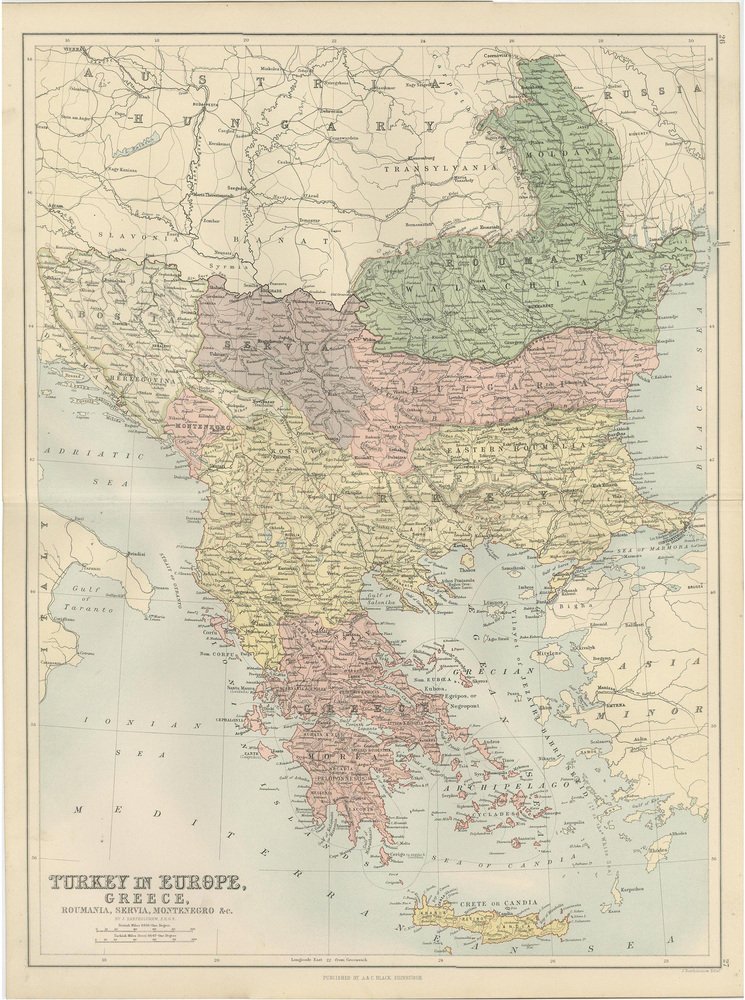Antike Karte der Türkei in Europa,1884 bei Pamono kaufen
