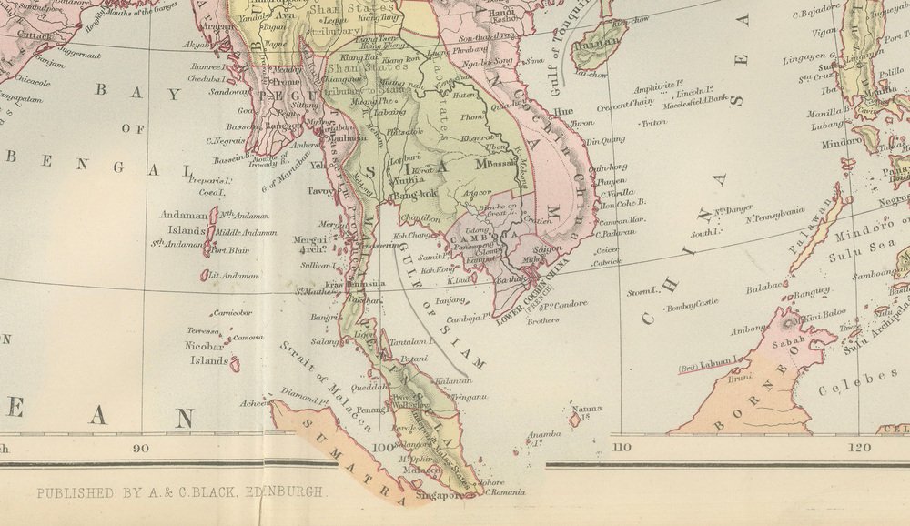 Antica mappa dell'Asia con divisioni politiche Blacks Atlas, 1884 in ...