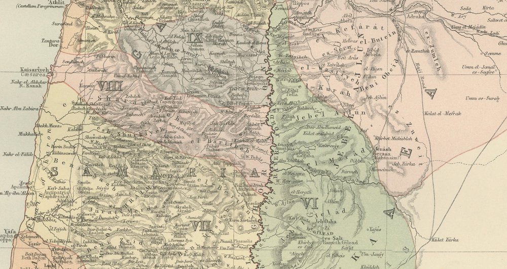 Antique Map of Palestine with Biblical Tribal Divisions, 1884 for sale ...