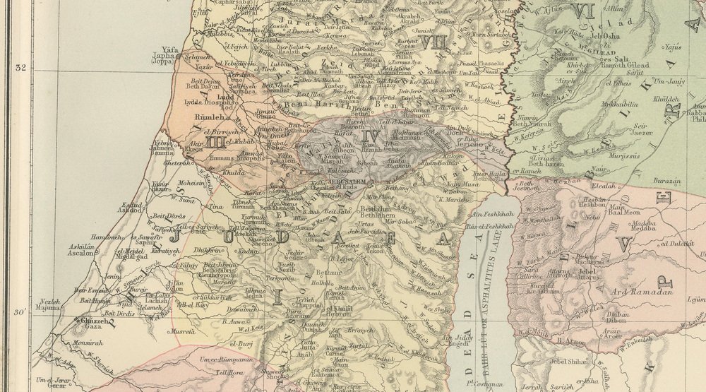 Antique Map of Palestine with Biblical Tribal Divisions, 1884 for sale ...