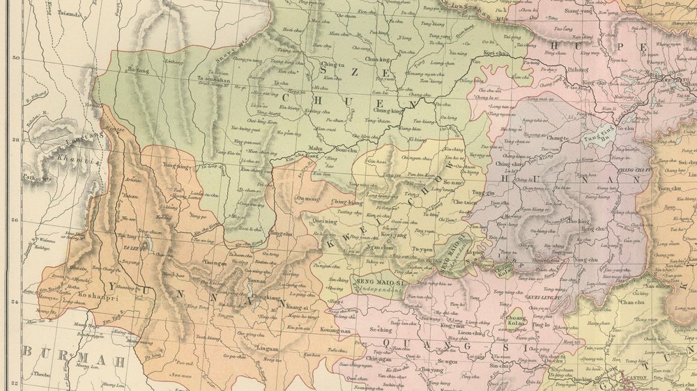 Antica mappa della Cina con province e porti del trattato Blacks Atlas ...