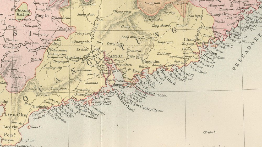 Antica mappa della Cina con province e porti del trattato Blacks Atlas ...