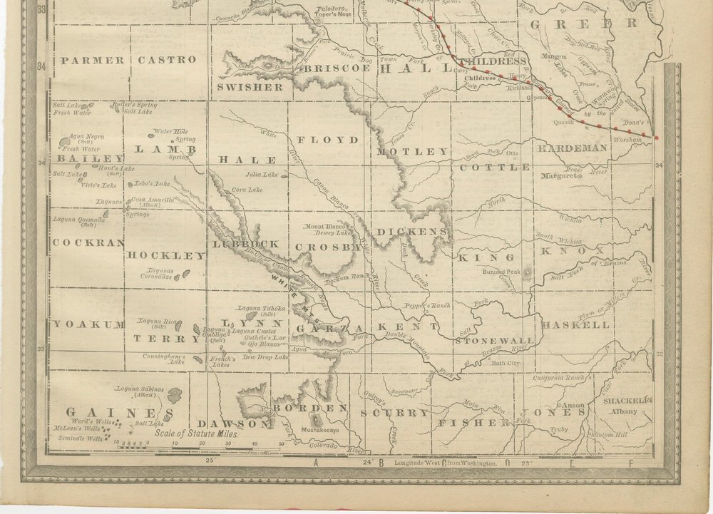 Antica mappa del Texas nord-occidentale di Rand McNally, 1888 in ...