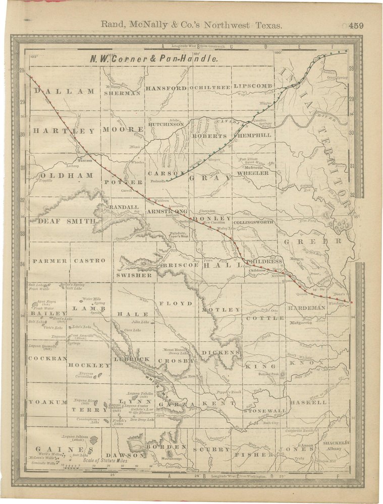 Antica mappa del Texas nord-occidentale di Rand McNally, 1888 in ...