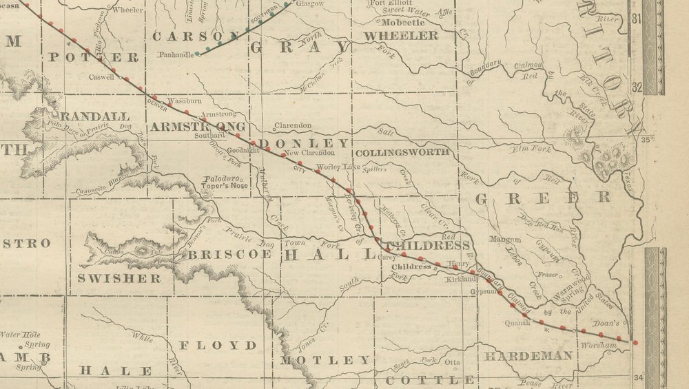 Carte Antique du Nord-Ouest du Texas par Rand McNally, 1888 en vente ...