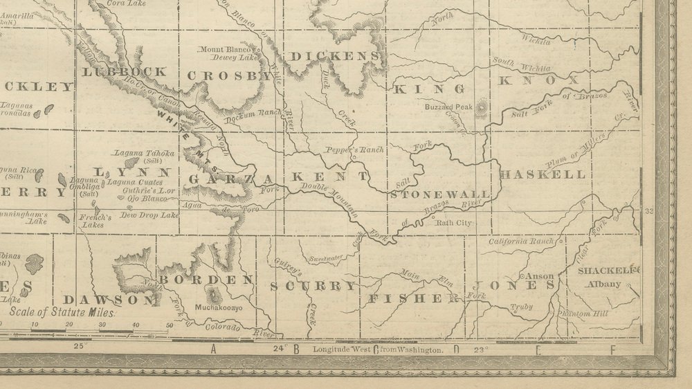 Antica mappa del Texas nord-occidentale di Rand McNally, 1888 in ...
