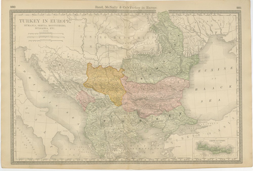 Turkey in Europe Map by Rand McNally, 1888 for sale at Pamono