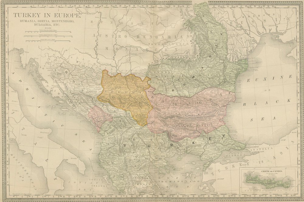 Turkey in Europe Map by Rand McNally, 1888 for sale at Pamono