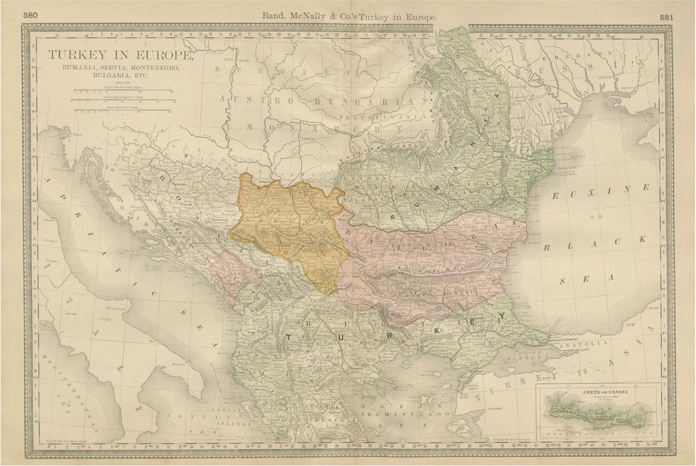 Turkey in Europe Map by Rand McNally, 1888 for sale at Pamono