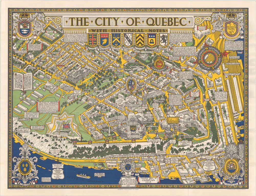 Quebec City Pictorial Map, 1932 for sale at Pamono